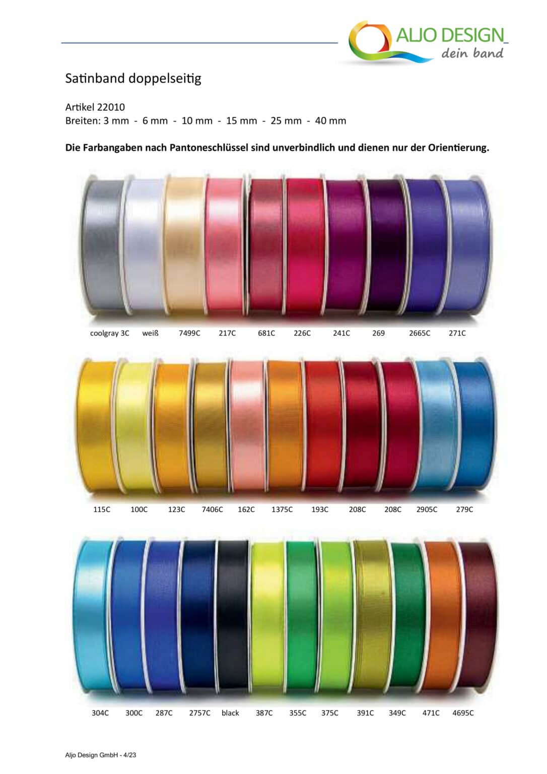 Farben nach Pantone-System | günstige Satinbänder von Satinband Discount